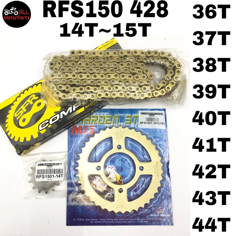 BENELLI RFS150 RFS150i 428H SFR CHAIN O-RING GOLD + MCS FRONT REAR ...