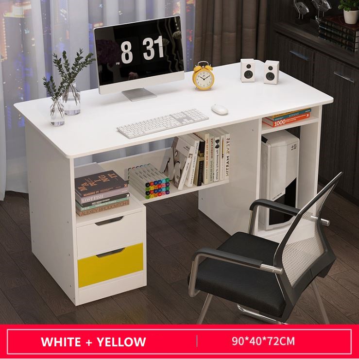 [READY STOCK] Wooden Computer Desk with Shelves Double Drawers (White ...