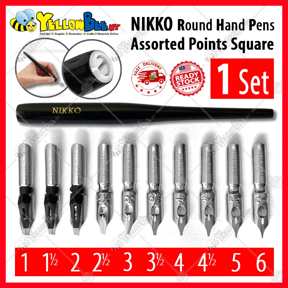 NIKKO Round Hand Pen Holder + Assorted Nib 10s Calligraphy Pen Dip Pen ...