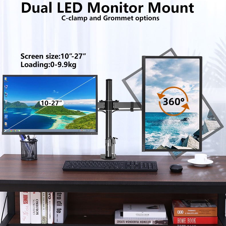 Dual Monitor Mount Computer Desk Mount Monitor Bracket with C-clamp and ...