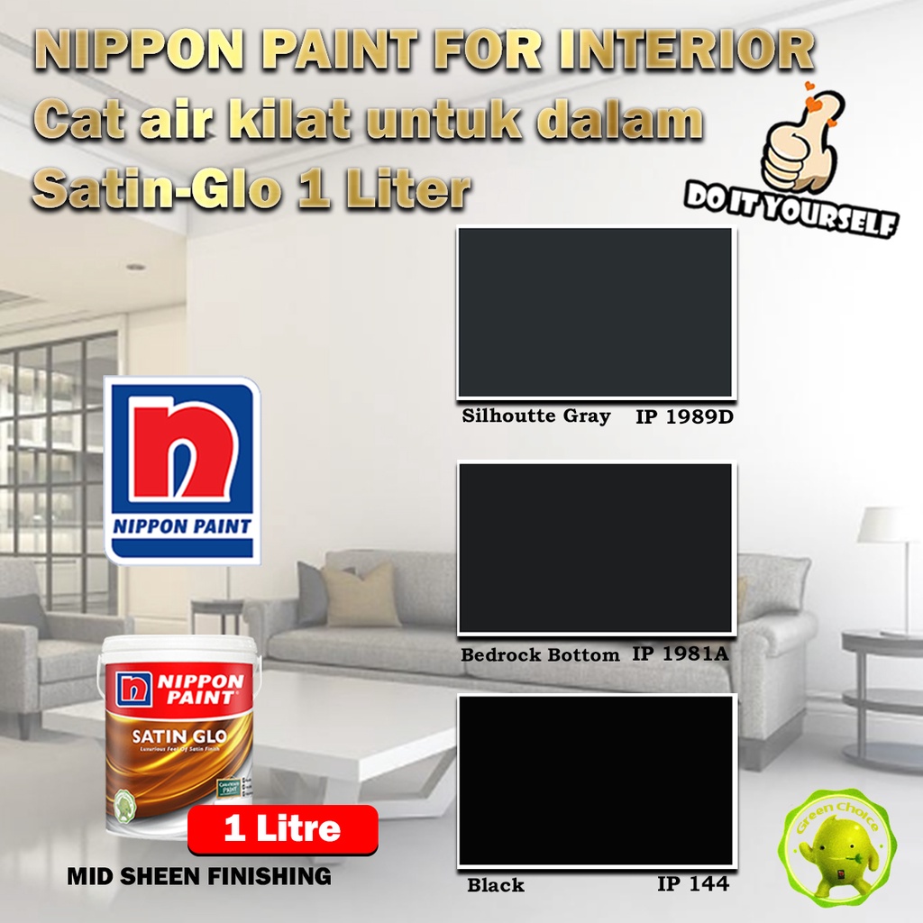 Nippon Paint Paint for Interior Satin-Glo 1 Litre Silhoutte Gray 1989D ...
