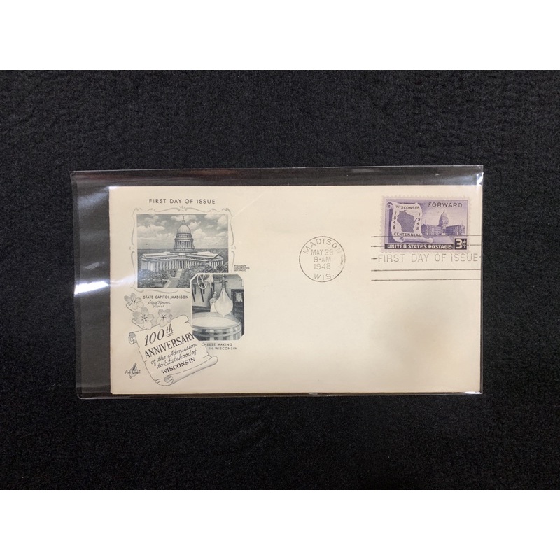 1948 USA 100th Anniv. Of Wisconsin Statehood First Day Cover Note ...