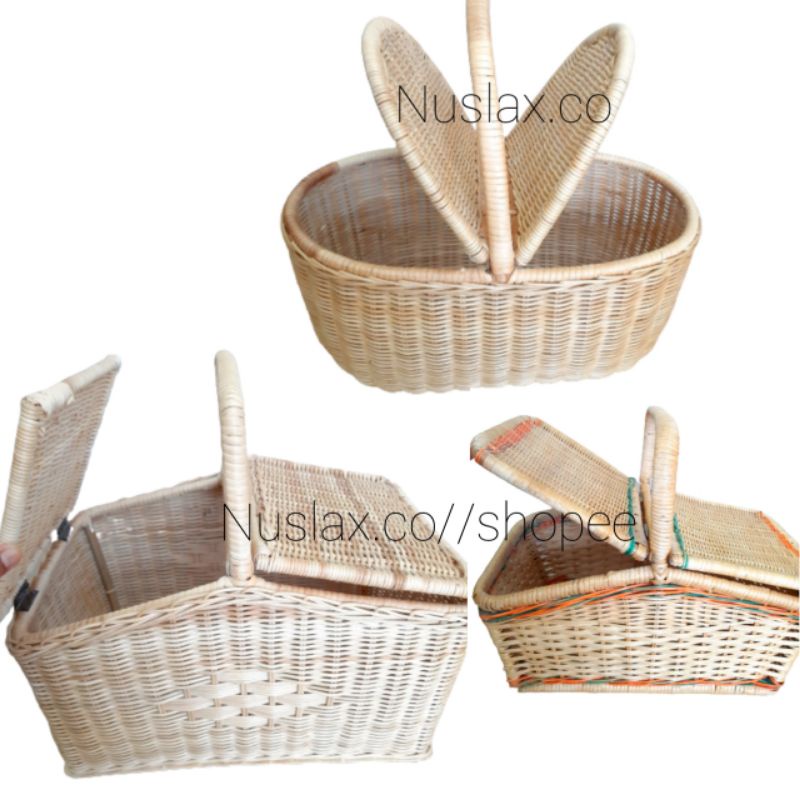Raga picnic lidded rattan gift basket bakul baby cat basket hamper ...