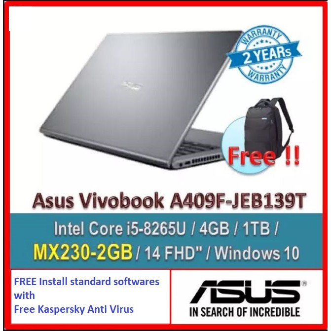 ASUS Laptop Vivobook A409F-JEB139T 14 FHD Slate Grey ( i5-8265U, 4GB ...