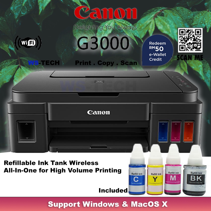 Canon Printer PIXMA G3000 Refillable Ink Tank Wireless All-In-One for ...