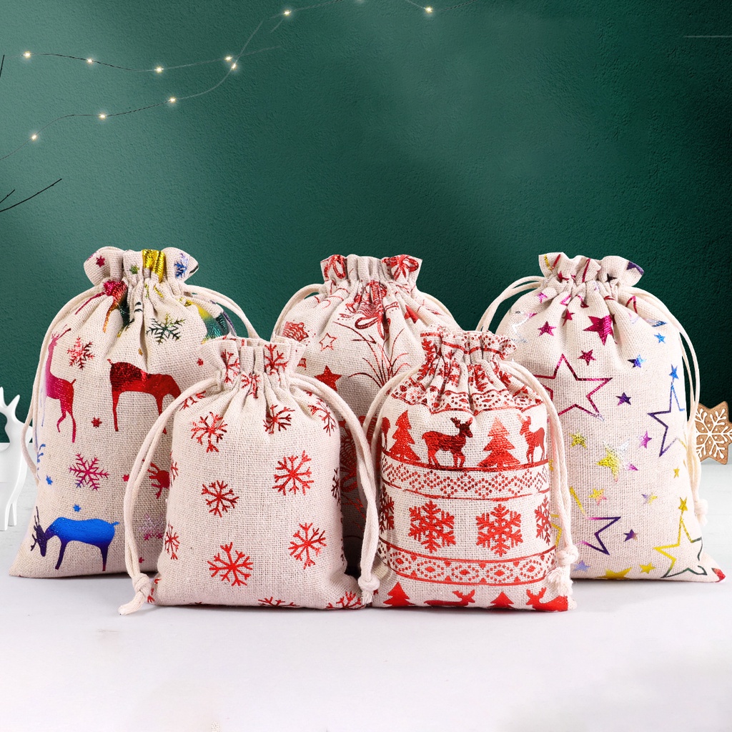 Merry Christmas Candy Burlap Gift Bags Wedding Party Favor Pouch ...