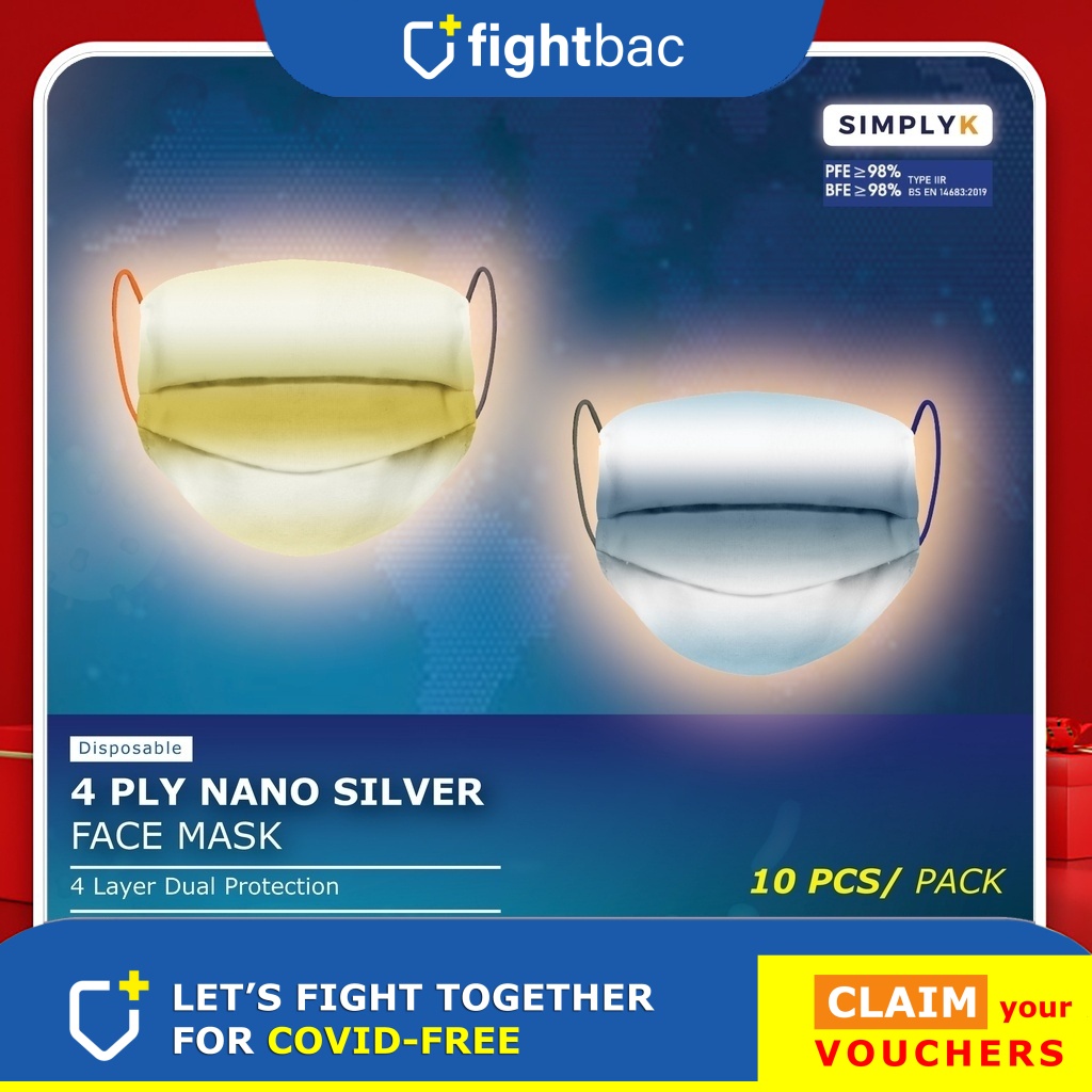 FIGHTBAC 10 PCS[SIMPLY K] Nano Silver Surgical Face Mask 4 Ply Gradient ...