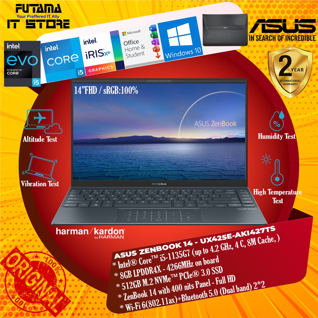 Asus ZenBook 14 UX425E-AKI427TS 14'' FHD Laptop Pine Grey ( I5-1135G7 ...