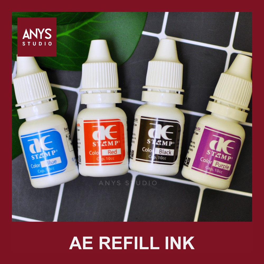 AE Refill Ink for Pre-Inked Stamps (Blue, Red, Black, Purple Ink) 10cc ...