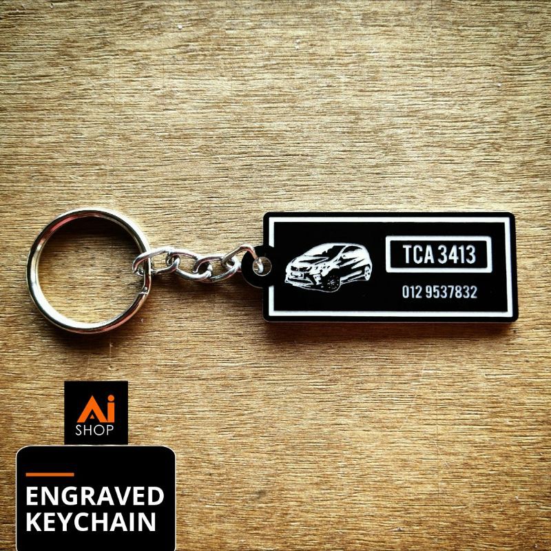 CUSTOM ENGRAVED KEYCHAIN KEY TAG KERETA KUNCI RUMAH NAMA ALAMAT CANTIK ...