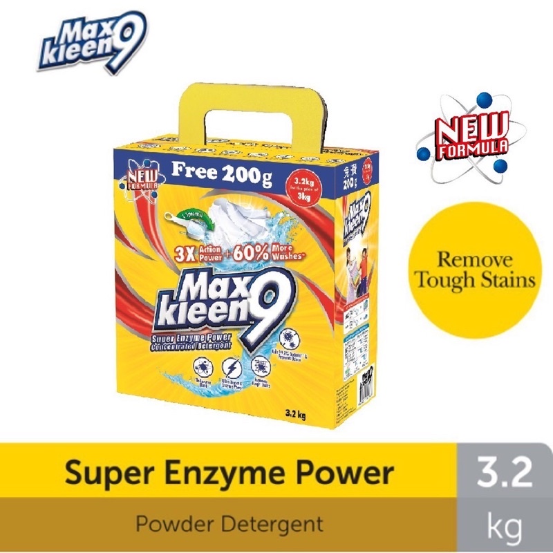 MAXKLEEN 9 Super Enzyme Powder Detergent 3kg (Free 200g) | Shopee Malaysia