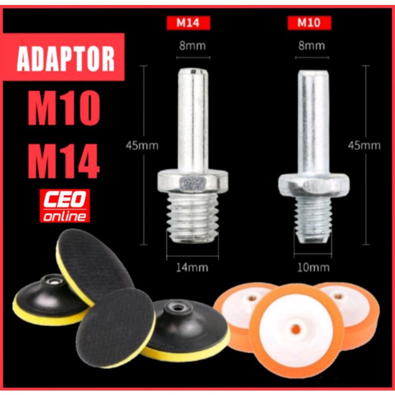 CEO 🇲🇾 M10 M14 Adaptor Drill For Polishing Pad Hook Loop Backer Plate ...
