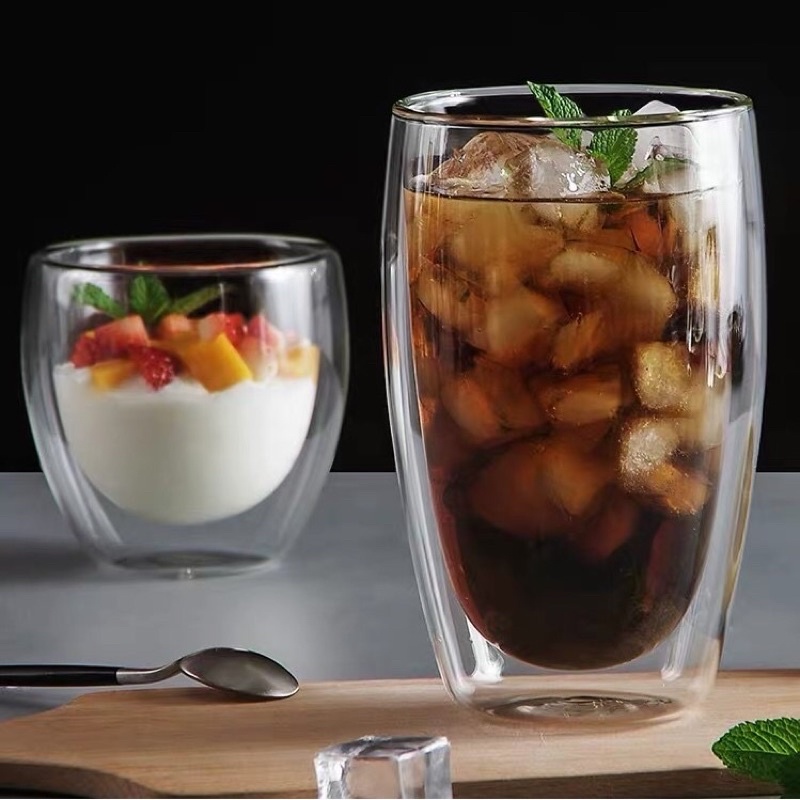 Double Wall Coffee Glass Cup With Bamboo Lid 350ML/450ML | Shopee Malaysia