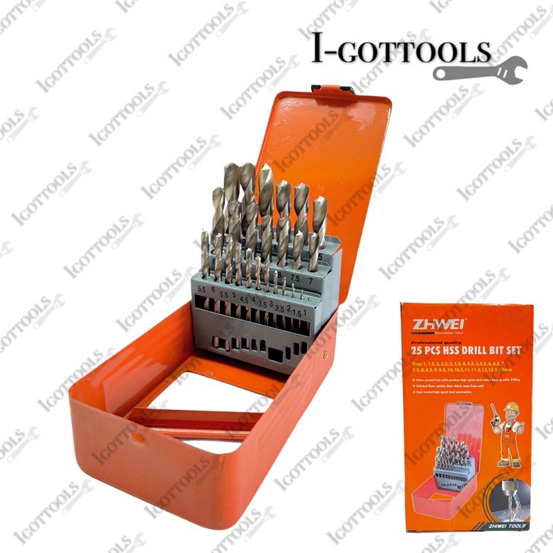 ZHIWEI 25pcs HSS Twist Drill Bit Set in Metal Cobalt Drill Bit with ...