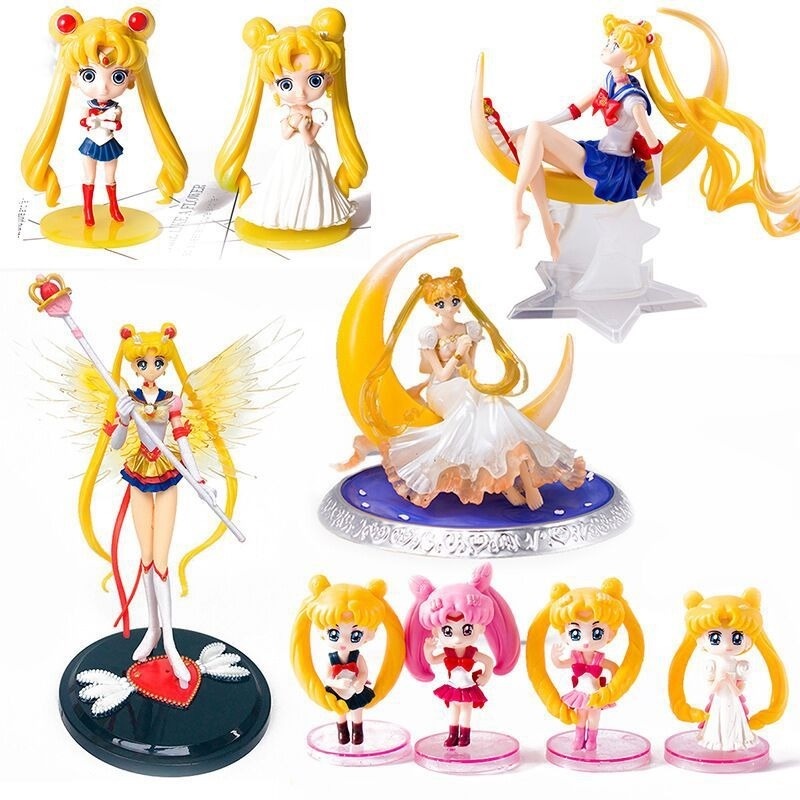 Sailor Moon Action Figures Moon Power Pvc Model Anime Collection Cake ...