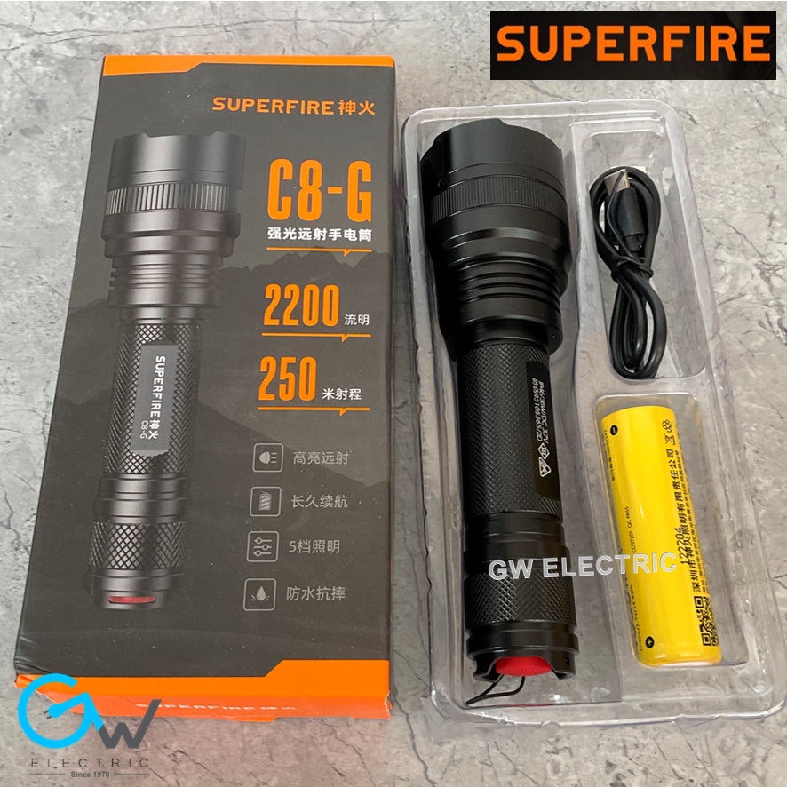 [36W 2200 Lumen] SUPERFIRE C8-G LED USB Rechargeable Waterproof ...