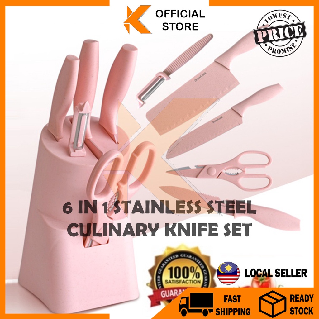 【K-Home】6in1 Stainless Steel Kitchen Knife Scissor Peeler Cutlery ...