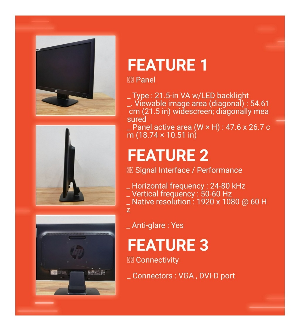 Monitor HP ProDisplay P221 LED 21.5"inch Widescreen Resolution 1920 x ...