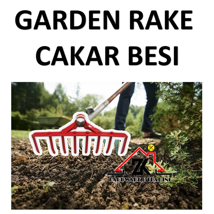 STEEL GARDEN RAKE CAKAR BESI CAKAR RUMPUT DAUN KERING CANGKUL GIGI 8TH ...