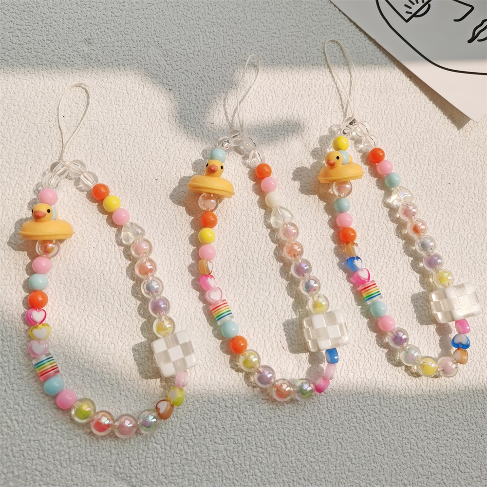 Cute Yellow Duck Mobile Phone Chain Anti-Lost Rope Strap Lanyard Pearl ...