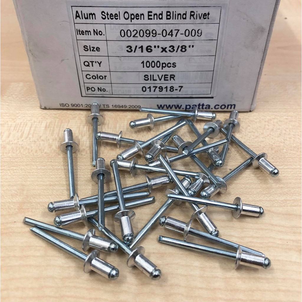 [40pcs/Box] CSK 3/16 x 3/8" PATTA BLIND RIVET SILVER Dome Head Paku ...