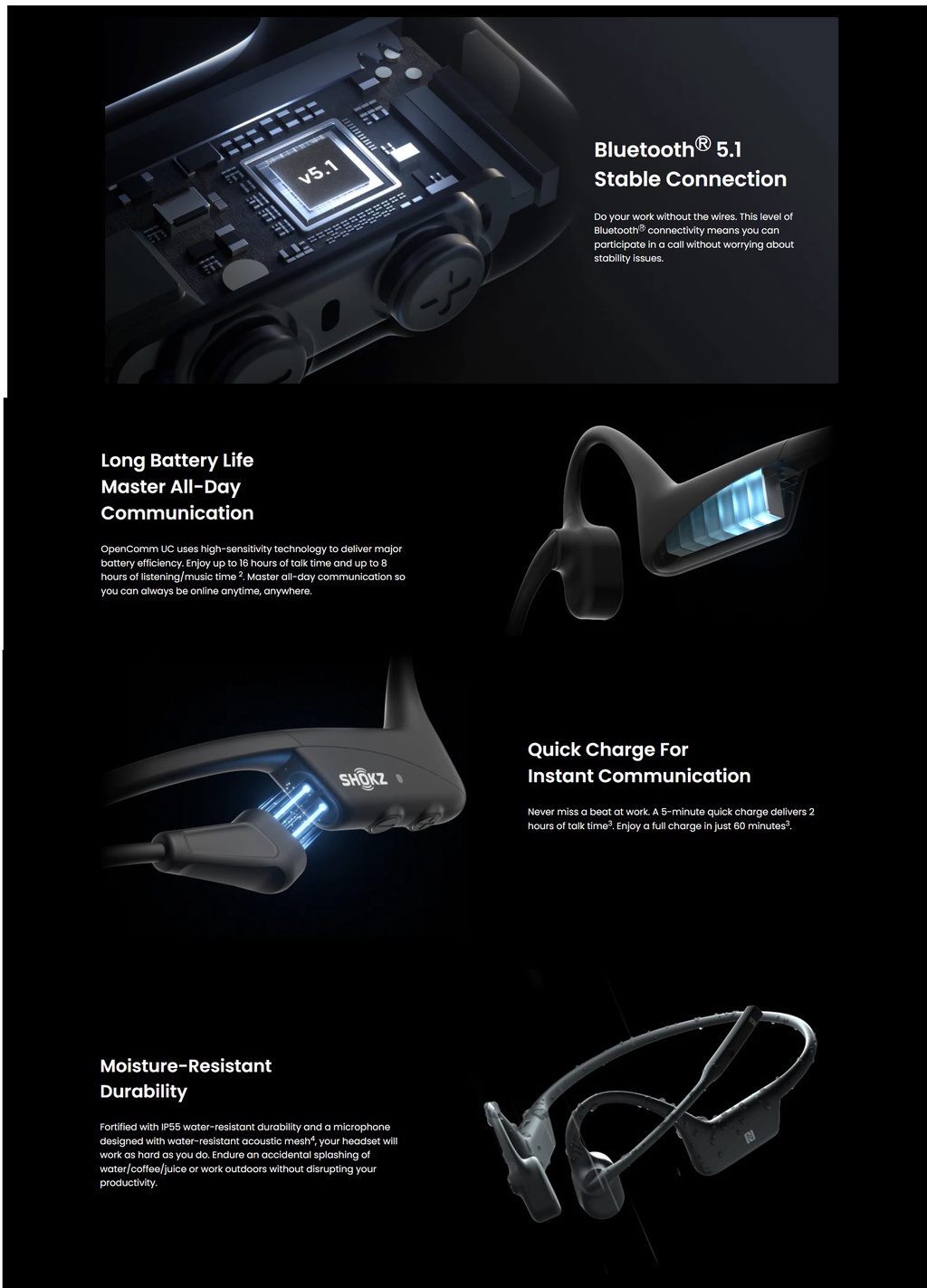 Shokz OPENCOMM BONE CONDUCTION STEREO BLUETOOTH HEADSET (Aftershokz ...