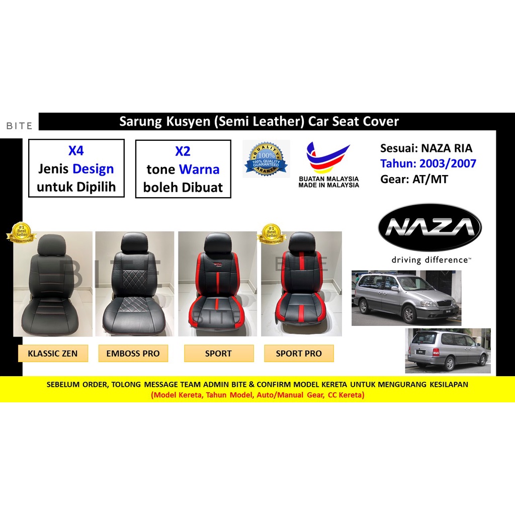 NAZA RIA (2003-07) BITE - Semi Leather Car Seat Cover/Sarung Kusyen ...
