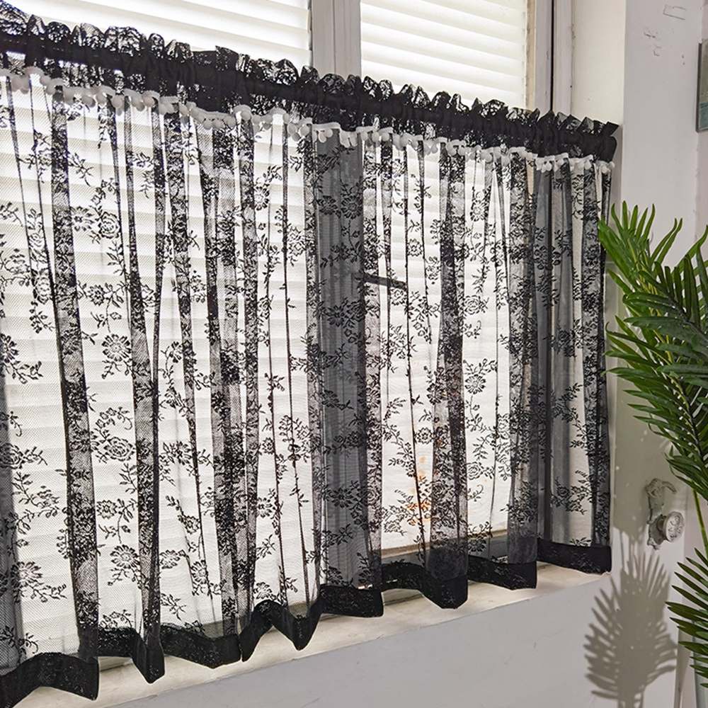 Black Lace Curtains for Bedroom Elegant French Rose Embroidered Sheer ...