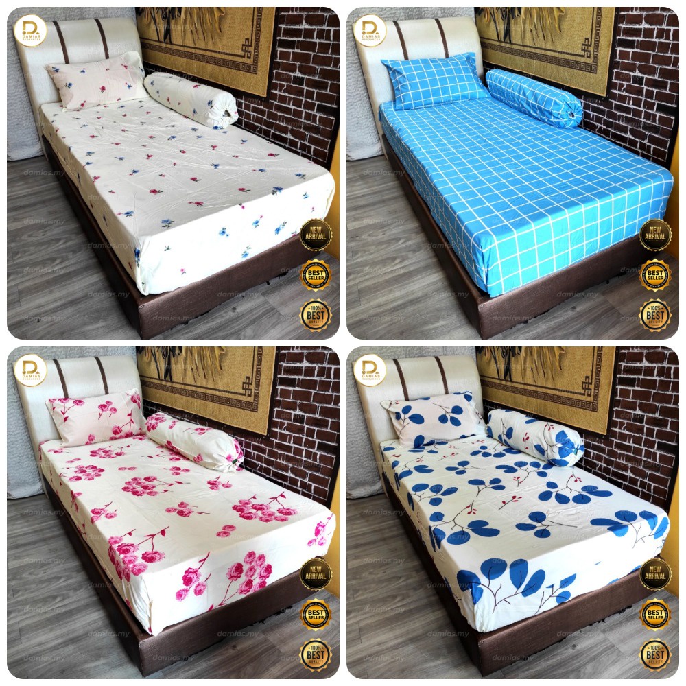 Cadar Fitted Aizhuo Getah Bujang Single Safiyya New Collection Set 3 in 1 Cotton Ready Stock ...