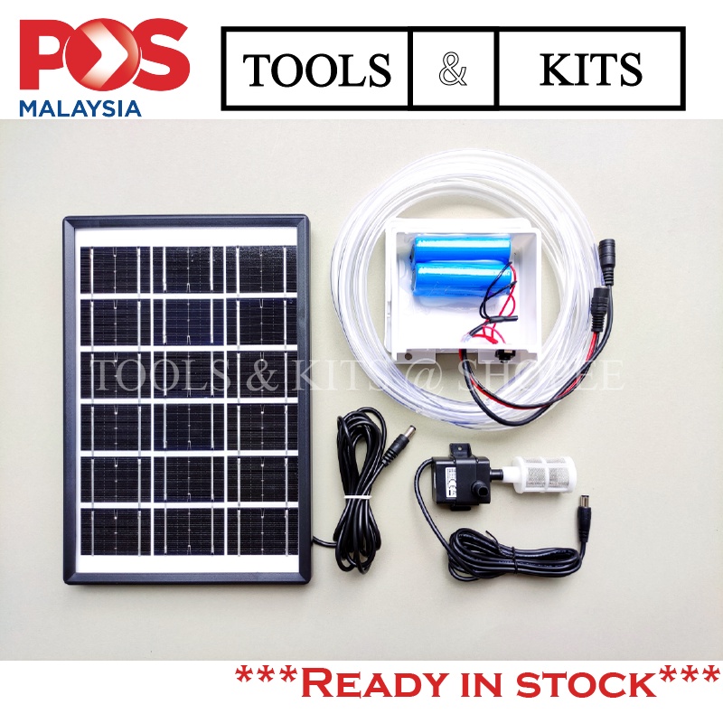 9V 6W Solar Panel & Submersible Pump with 4 Batteries Built In + 3M ...