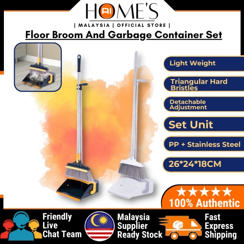 Floor Broom And Garbage Container Set For Cleaning Dust Adjustable ...