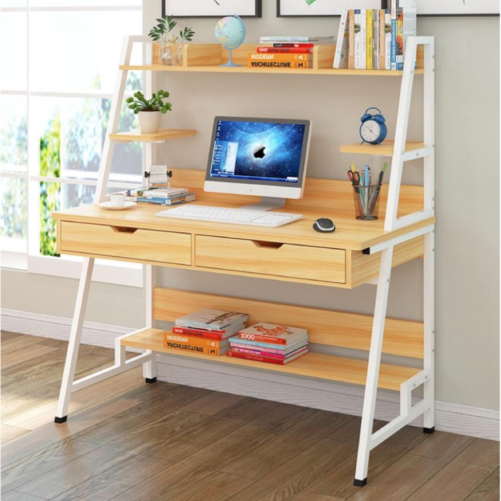 [READY STOCK] Modern Study Table with Hidden Book Shelves, Double ...