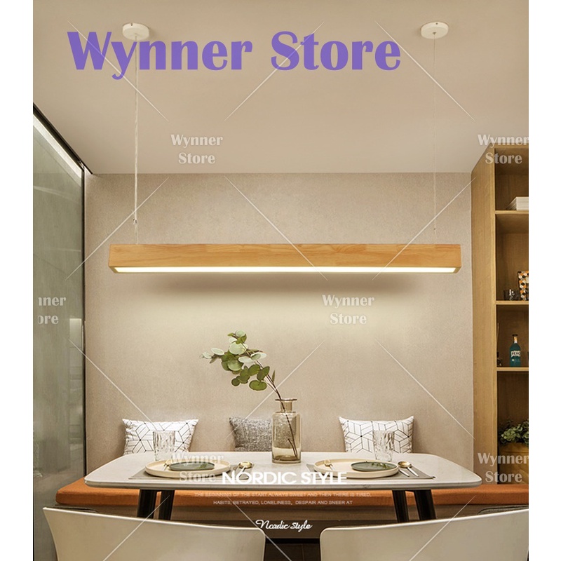 Oak Wood Iron Office Linear Lamp 120cm/150cm Long Wood Style Ceiling ...