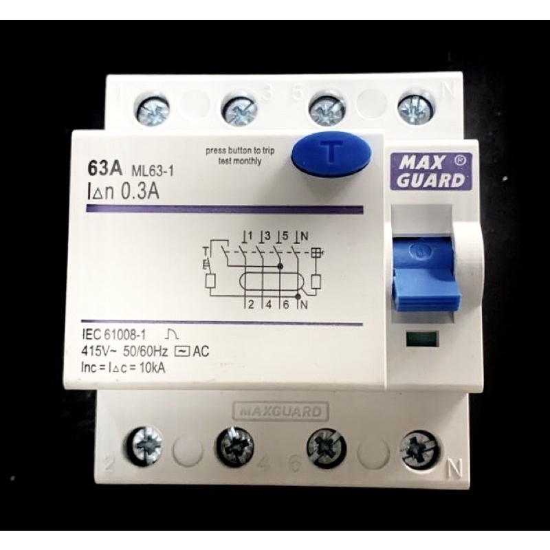 Maxguard / Hager (CF 463B) - 63A / 0.3A 4 Pole Circuit Breaker - ELCB ...