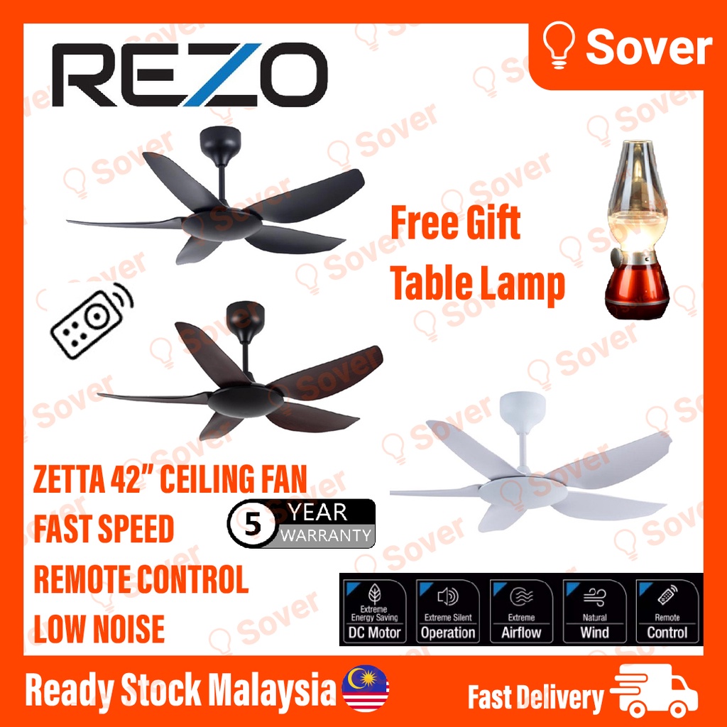 REZO ZETTA REMOTE CONTROL CEILING FAN 42" FREE GIFT 5 YEAR WARRANTY ...