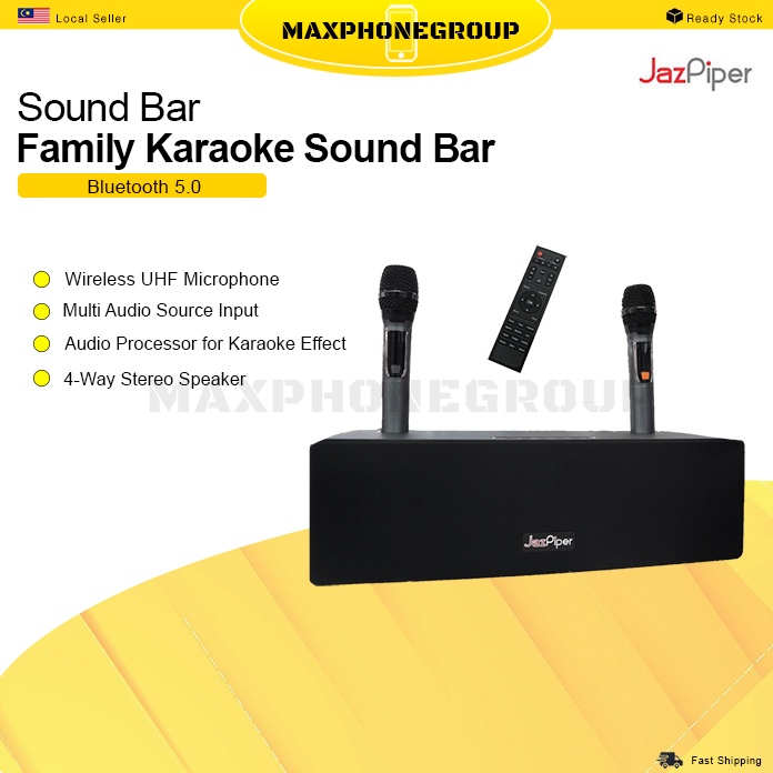Jazpiper Family Karaoke Sound Bar With Two Wireless Microphone 4-Way ...
