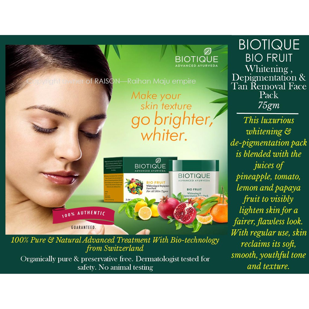 BIOTIQUE BIO FRUIT Whitening , Depigmentation & Tan Removal Face Pack ...