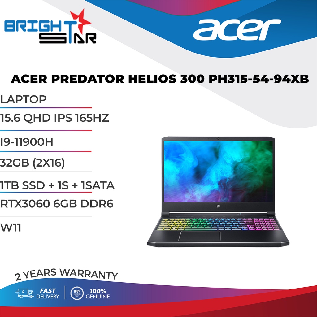 LAPTOP PREDATOR HELIOS 300 PH315-54-94XB/ 15.6 165HZ / I9-11900H /32GB ...