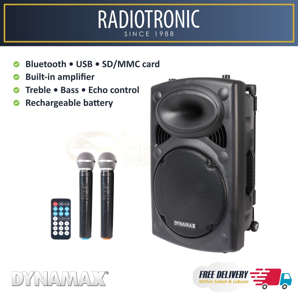 DYNAMAX Portable Rechargeable 12" Speaker System With Bluetooth ...