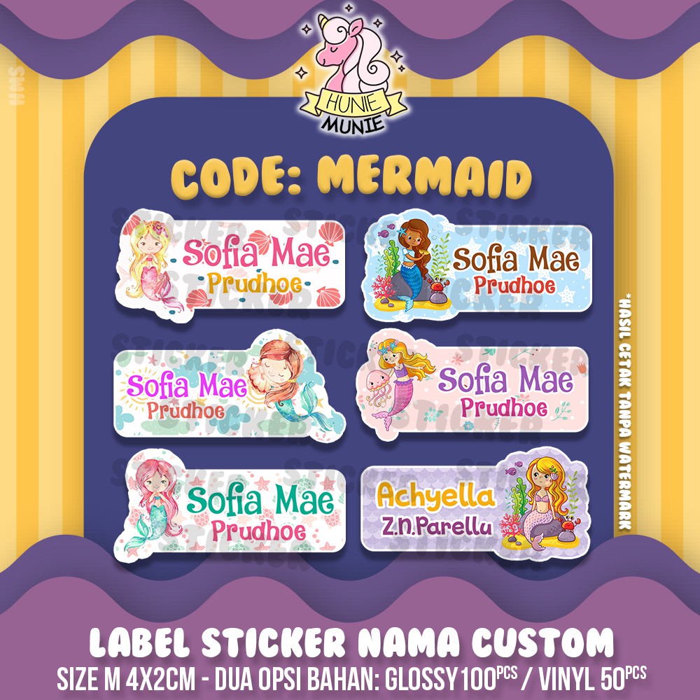Custom Name Label Stickers - Mermaid Mermaids (100pcs) Stickers ...