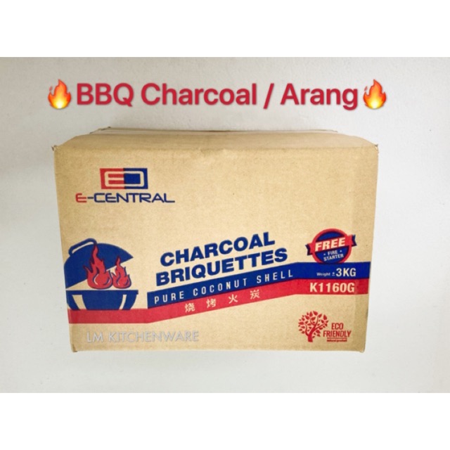 3KG BBQ CHARCOAL BRIQUETTE COCONUT SHELL (FREE FIRE STARTER)/ARANG KELAPA/ARANG BBQ火炭 | Shopee ...