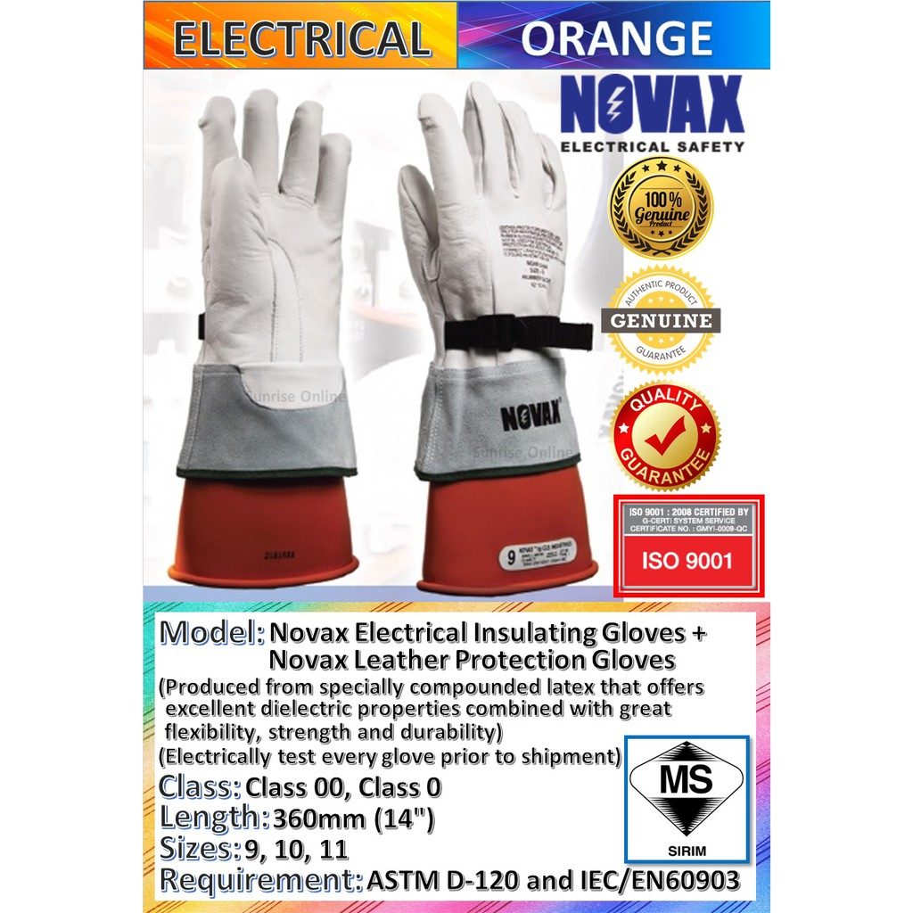 [ORIGINAL] Novax Insulation Gloves Rubber Electrical Insulating (Novax Sarung Tangan Penebat ...