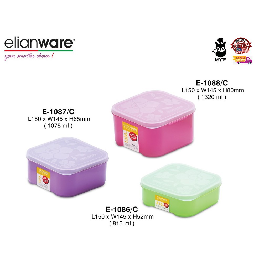 Elianware E-1087/C (1075ml) Food Container Food Storage Rectangle Shape ...