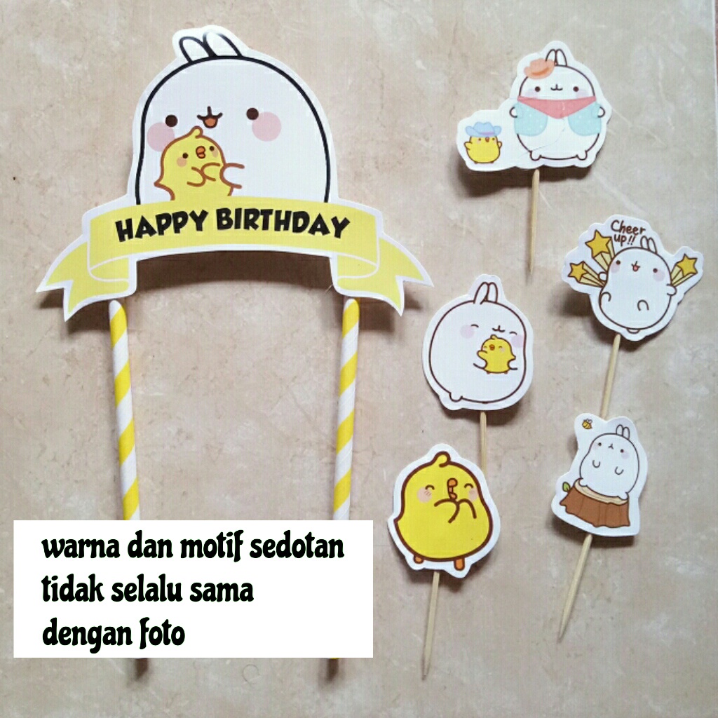 A set Of cake topper molang piu piu Character Birthday cake Decorations ...