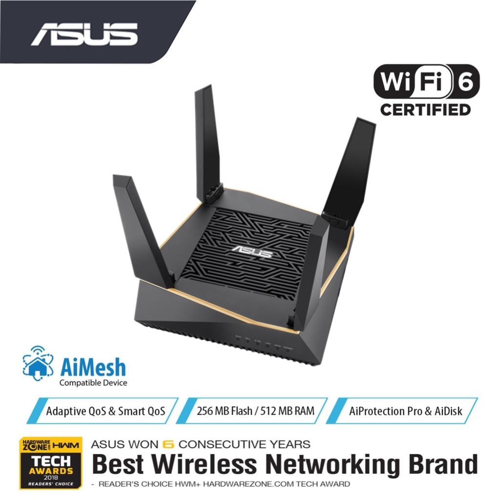 Asus RT-AX92U AiMesh AX6100 Tri-band WiFi 6 Whole Home Mesh WiFi Router ...