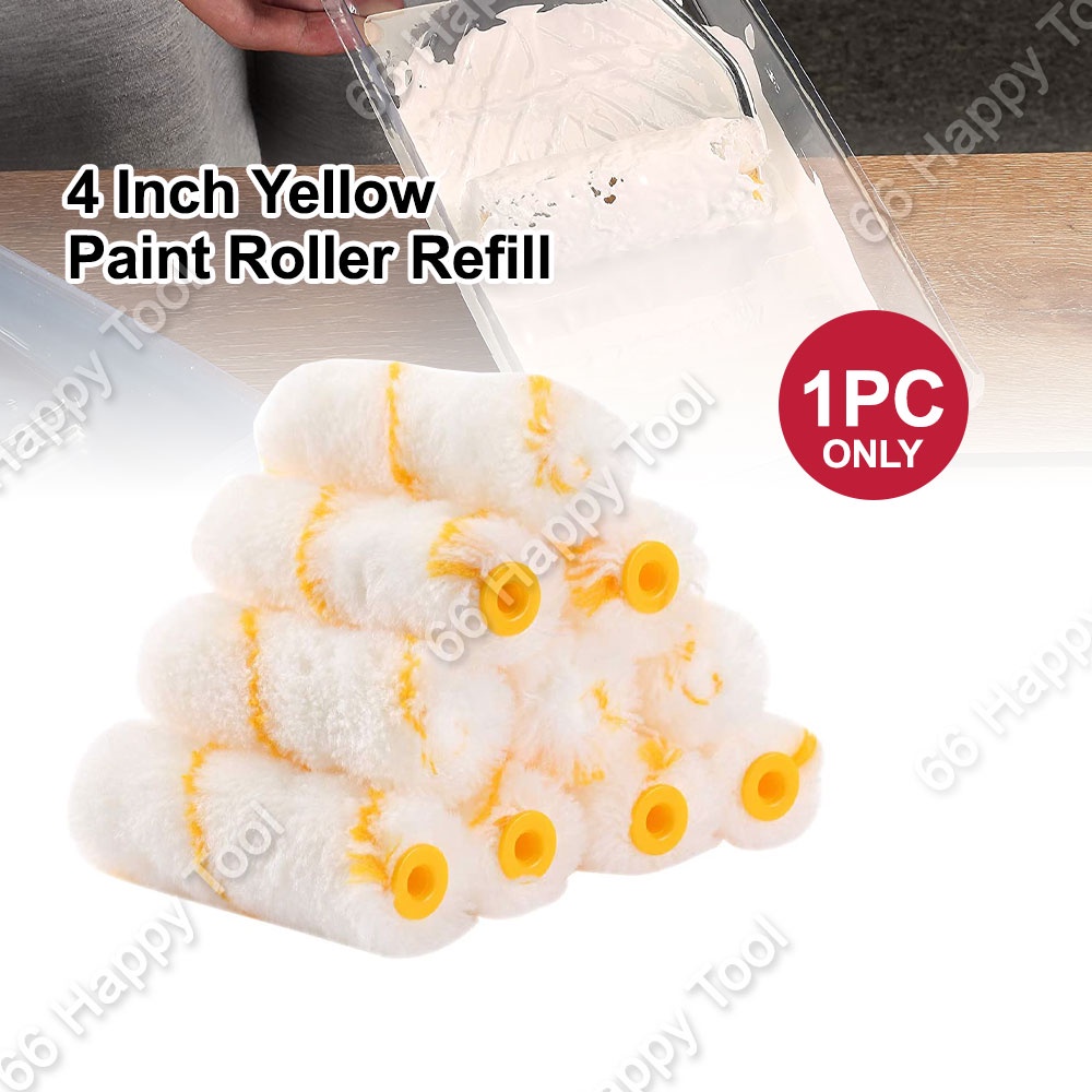 4 Inch Paint Roller Refill 100mm White with Yellow Line Roller Paint ...