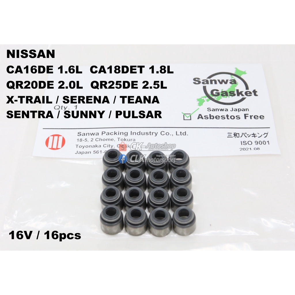 SANWA Japan Viton Valve Seal - Nissan CA16DE CA18DET QR20DE QR25DE Sunny Pulsar Silvia 180sx X ...