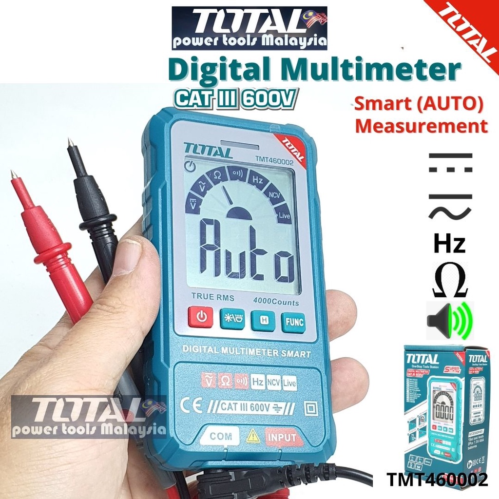 TOTAL Smart (AUTO) Measurement Digital Multimeter CAT III 600V 4000 ...