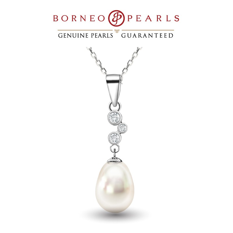 Borneo Pearls Genuine Freshwater White Pearl Pendant Necklace in White ...