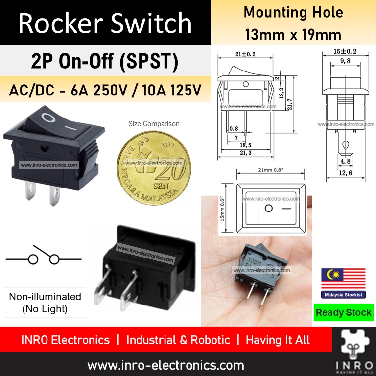 [AC DC] 2 Pin / 3 Pin DPST DPDT KCD1 Rocker Switch, Suis Rocker, AC ON ...